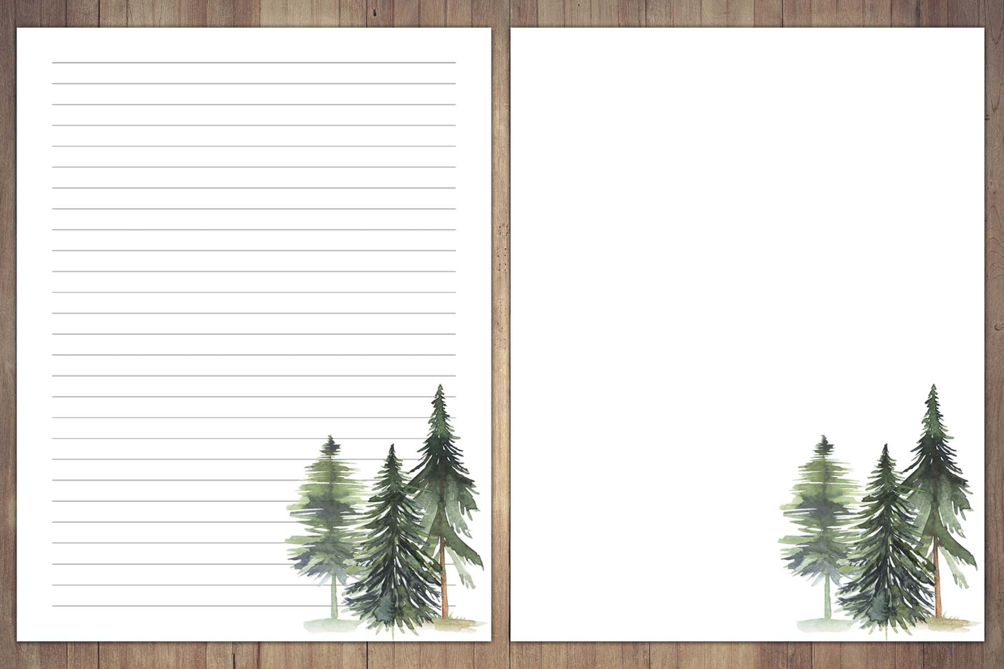 Printable Writing Paper Pine Tree Stationery Watercolor - Etsy