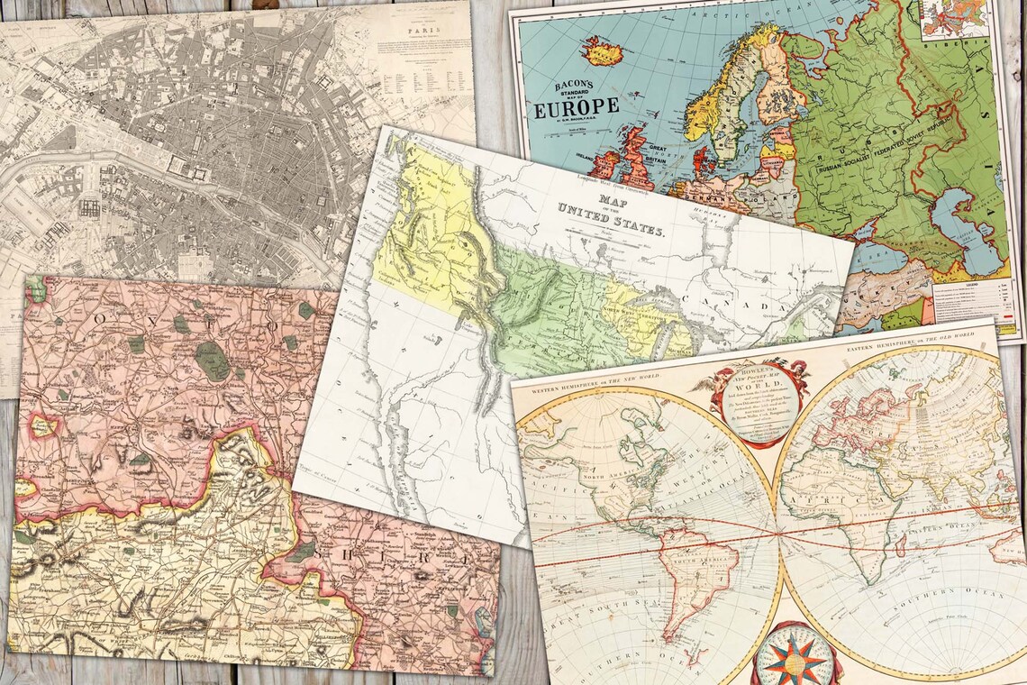 Printable Vintage Maps Junk Journal Paper Large Pack Antique - Etsy