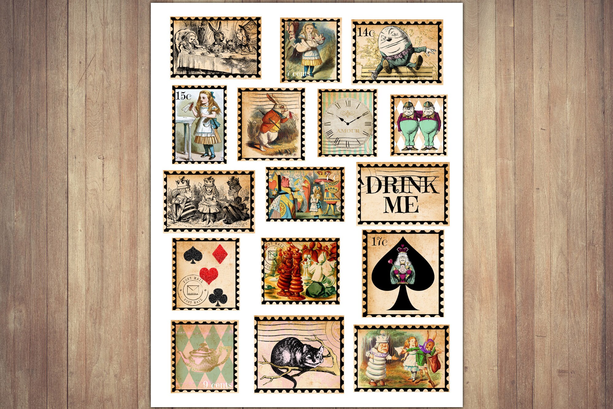 Printable Alice Stamps Vintage Wonderland Ephemera Fussy | Etsy