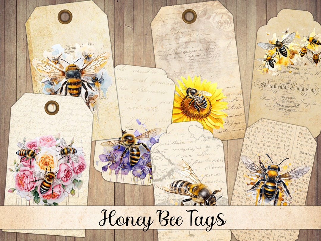 Vintage Honeybee Tags, Printable Ephemera, Watercolor Bee Design ...