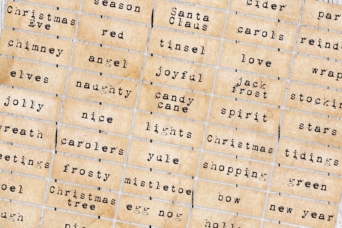 Printable Winter and Christmas Word Scraps Beige Junk - Etsy