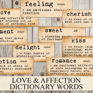 Love Dictionary Words, Printable Junk Journal Ephemera, Grunge, Craft ...