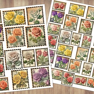 Printable Roses Stamps, Vintage Floral Ephemera, Fussy Cut, Sticker ...