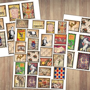 Printable Vintage Circus Stamps, Ephemera, Fussy Cut, Sticker Sheet ...