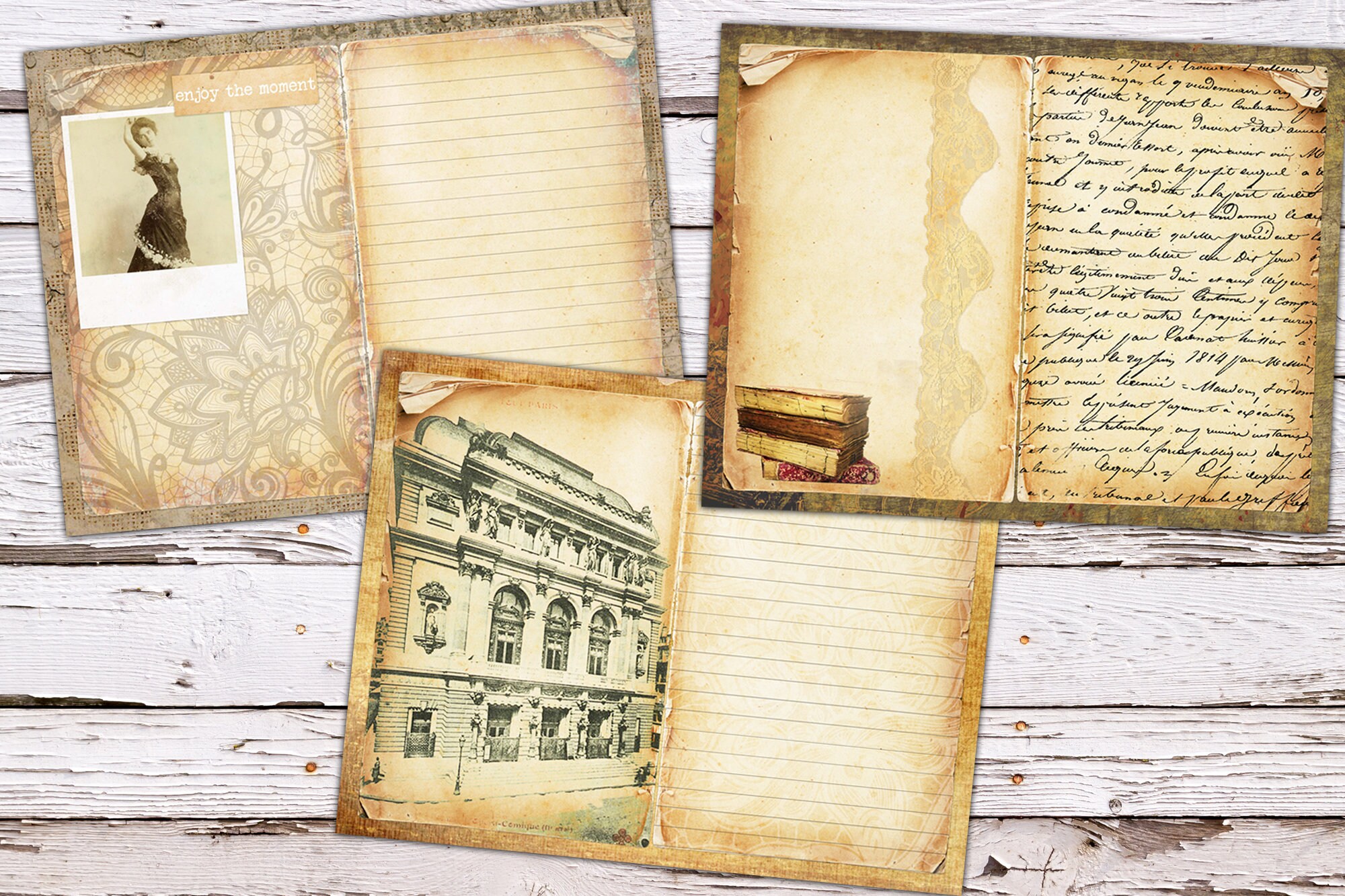 Printable Vintage Old Object and Photos Paper, Antique Junk Journal ...