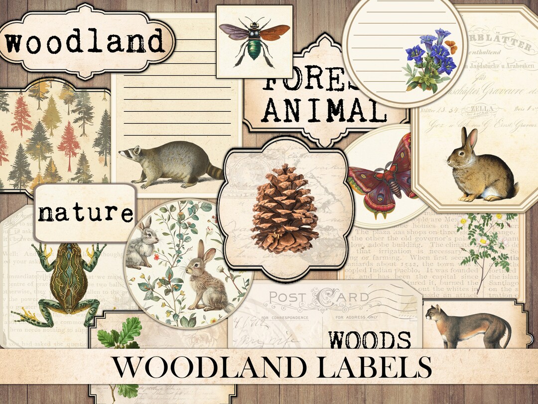 Vintage Woodland Labels, Junk Journal Ephemera, Antique Cards, Nature ...