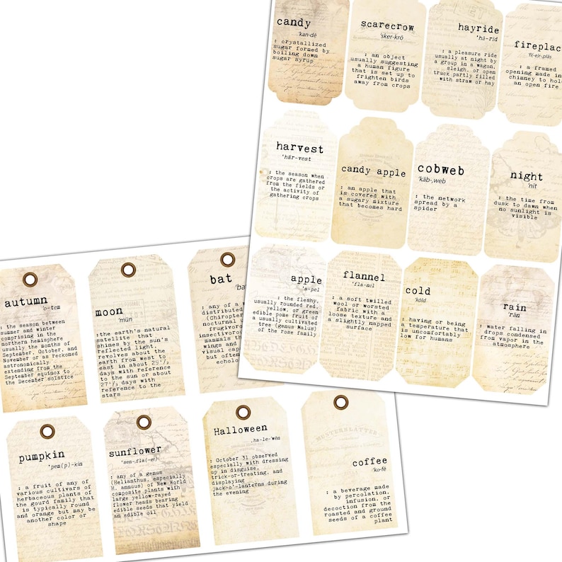 Fall Dictionary Definition Tags: Vintage Ephemera (digital Download) - Etsy