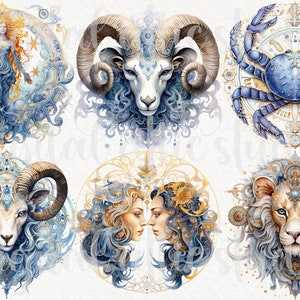 Watercolor Zodiac Sign Clipart: Celestial Astrology Pngs (digital ...