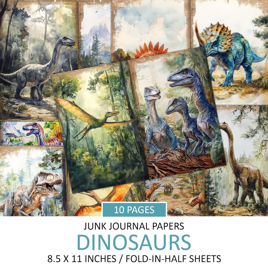Vintage Dinosaur Junk Journal Paper: Jurassic Scrapbook Pages (digital ...