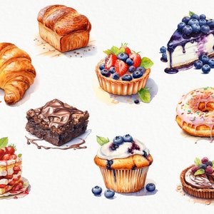 Watercolor Baked Goods Clipart, Pastry Images, Bread Clip Art, Baking ...
