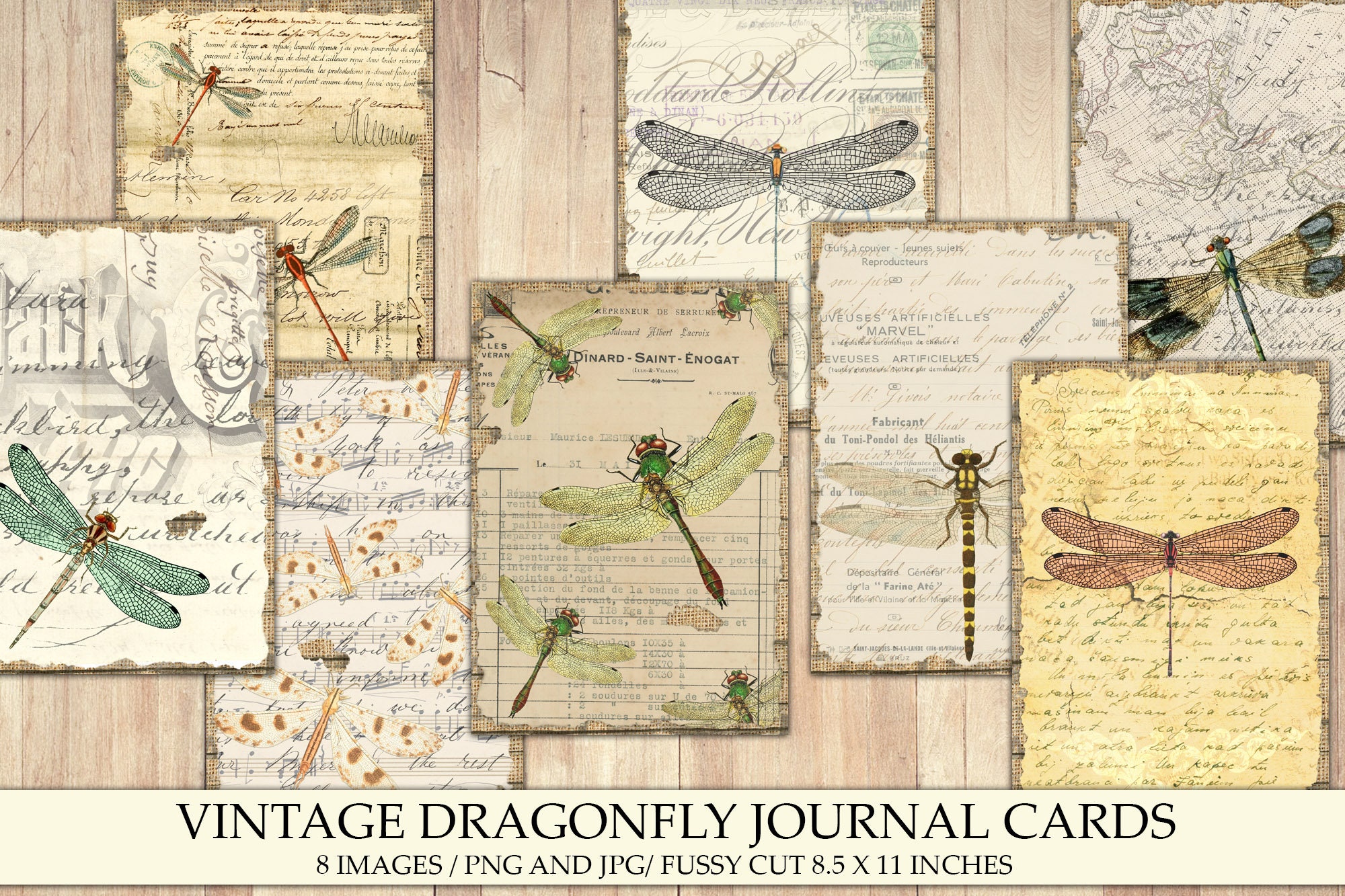 Printable Dragonfly Junk Journal Cards Distressed Ephemera - Etsy