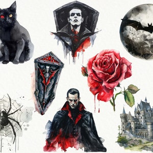 Watercolor Vampire Clipart, Classic Dracula Sublimation, Undead Images ...