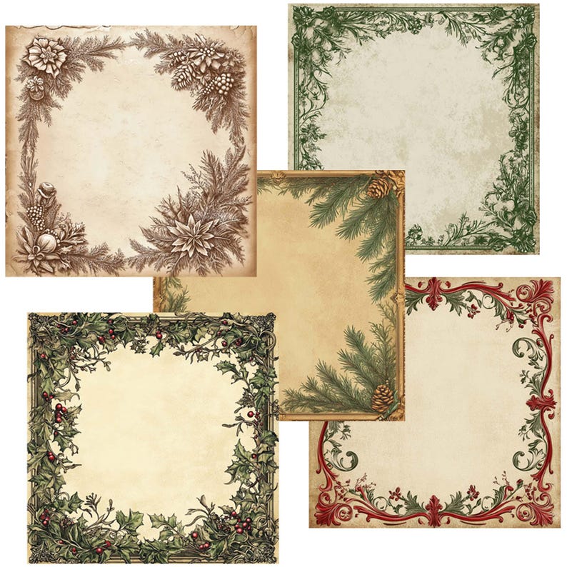 Vintage Christmas Border Backgrounds: Printable Scrapbook Paper ...
