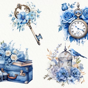 Watercolor Vintage Blue Clipart, Antique Object, Sticker and Planner ...