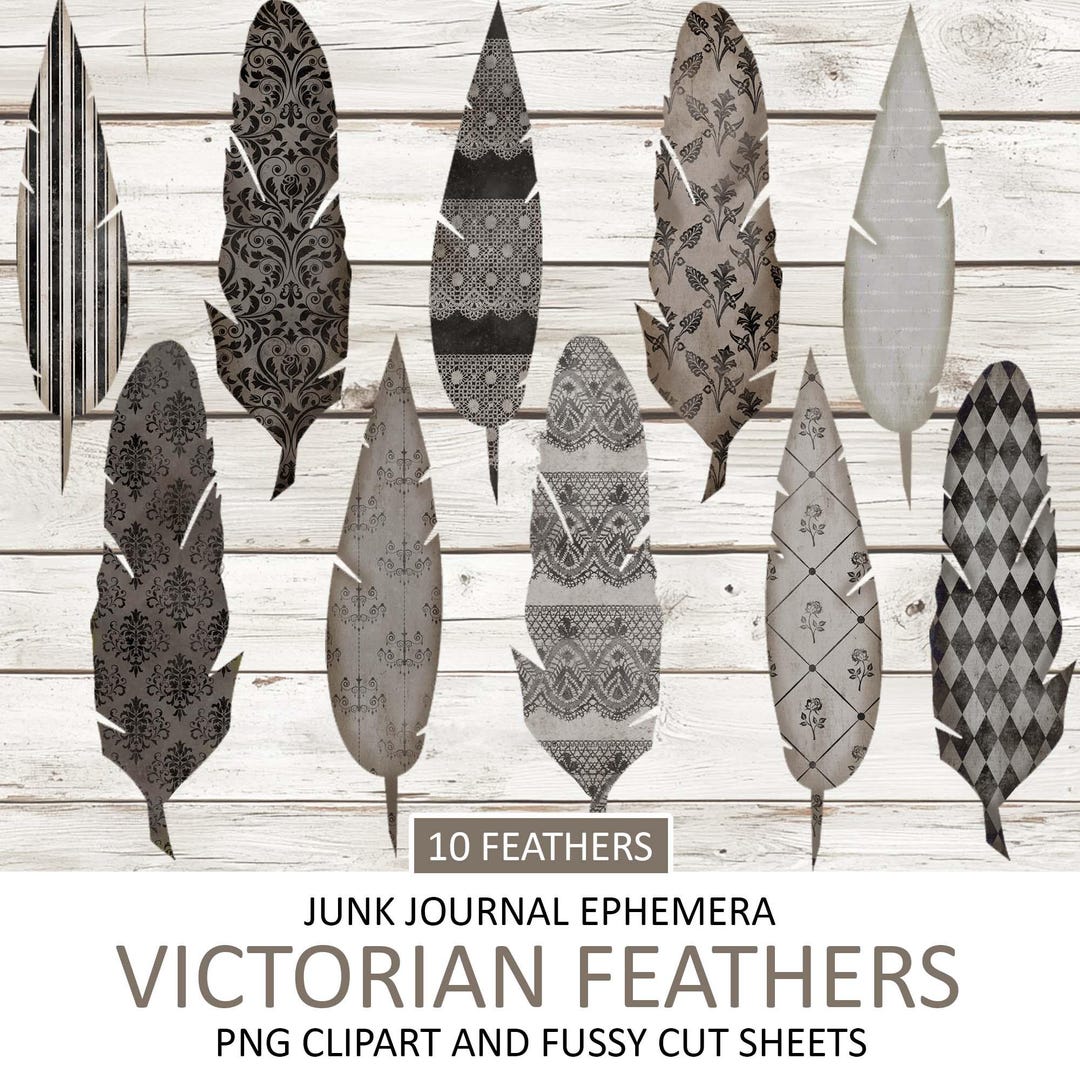 Victorian Grunge Feather Scrap Clipart, Junk Journal Embellishment ...
