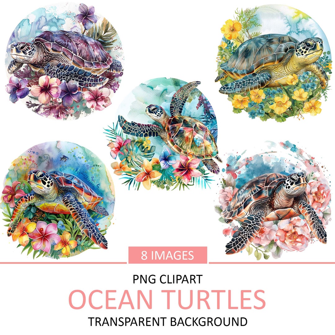 Watercolor Sea Turtles Clipart: Ocean Life PNG Images (digital Download ...