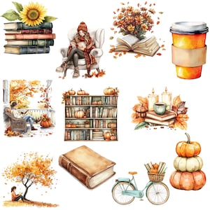 Watercolor Fall Reading Clipart: Autumn Book Lover PNG Images ...