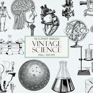 Vintage Science Clipart: Chemistry & Biology Illustrations (PNG ...