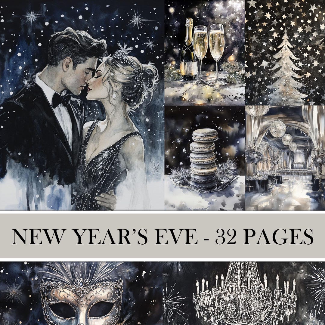 New Year's Eve Silver & Black Backgrounds: Junk Journal Ephemera ...