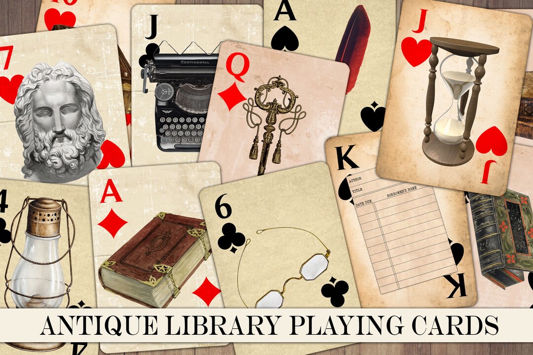 Printable Vintage Style Playing Cards, Antique Library, Scrapbook ...