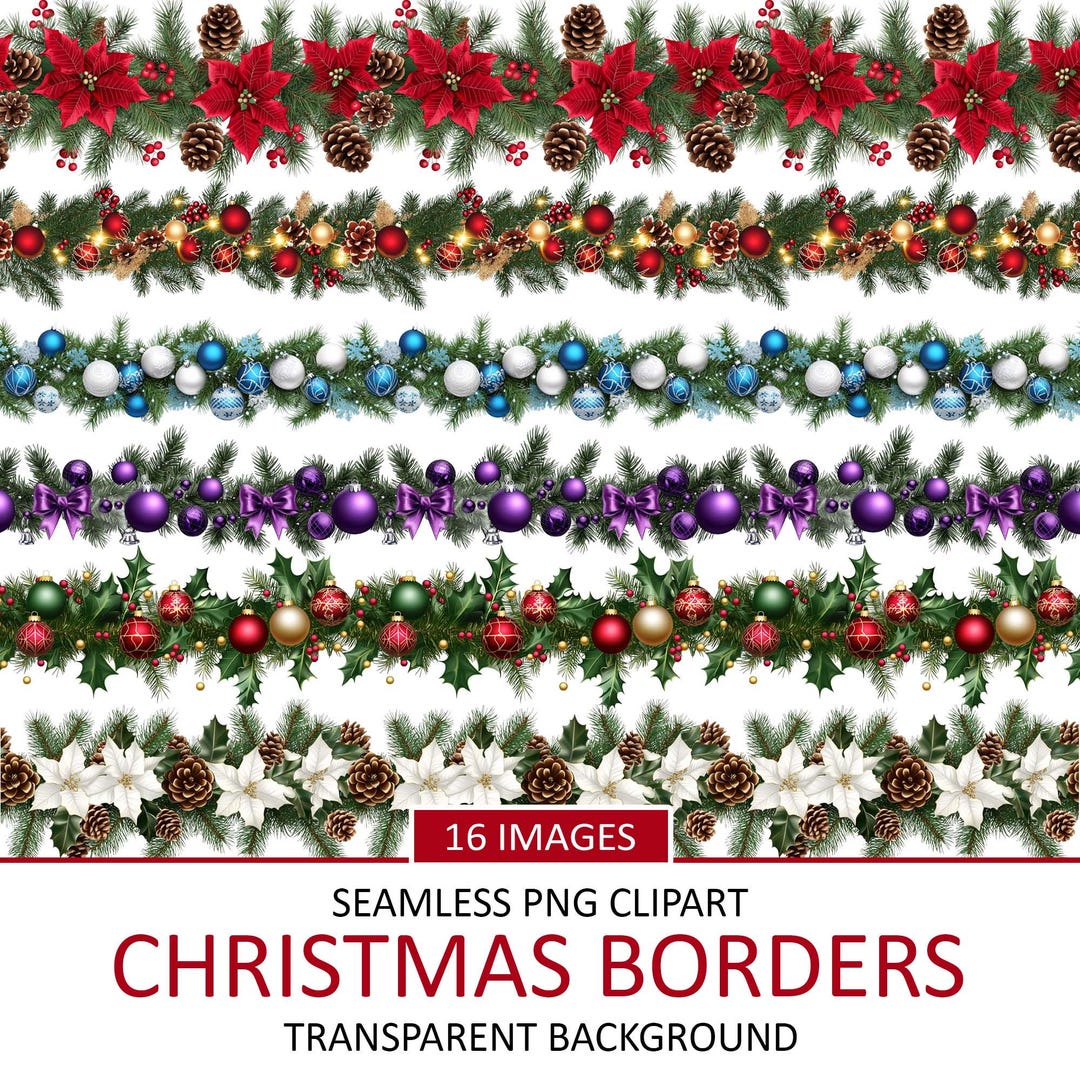 Seamless Christmas Border Clipart, Winter Garland Decoration, Clip Art ...