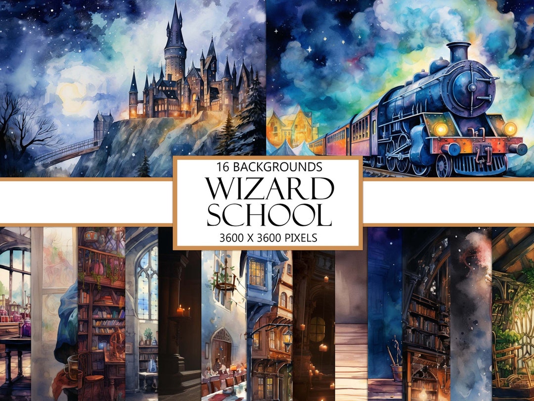 Watercolor Wizard School Backgrounds: Magic Scrapbook Paper (digital ...