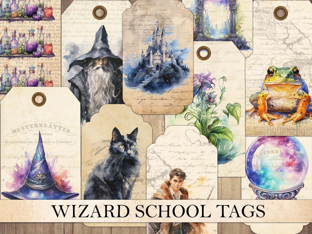 Vintage Magic School Tags, Printable Ephemera, Wizarding Tag, Wizard ...
