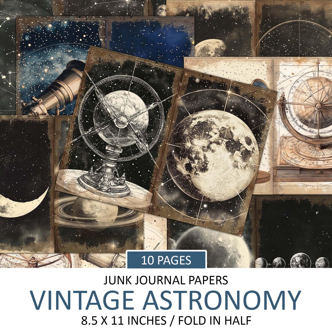 Vintage Astronomy Junk Journal Paper: Celestial Scrapbook Pages ...