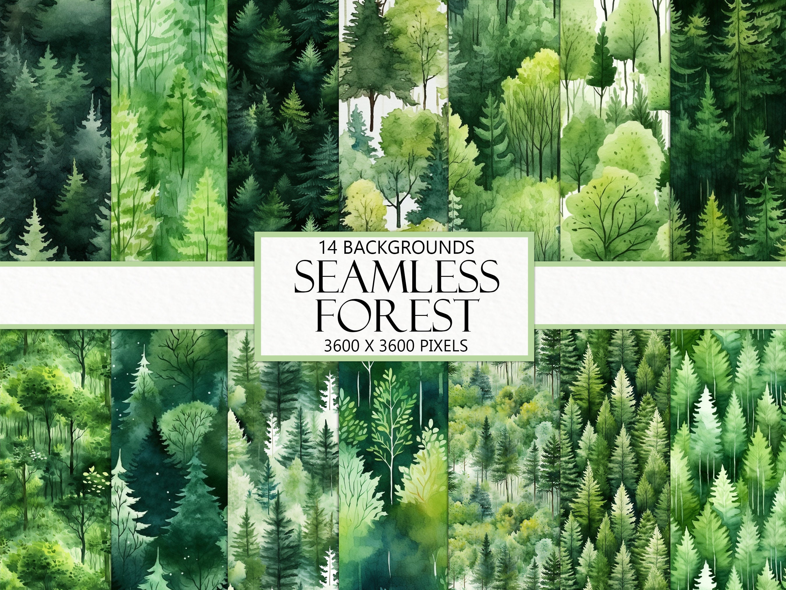 Watercolor Forest Trees Seamless Pattern: Scrapbook Paper (digital ...