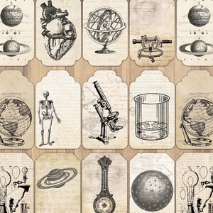 Vintage Science Tags, Junk Journal Ephemera, Antique Cards, Scientific ...