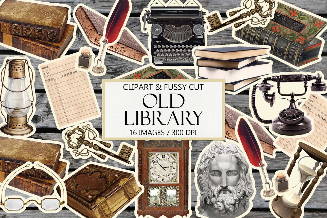 Antique Library Clipart, Junk Journal Embellishment, Printable Ephemera ...
