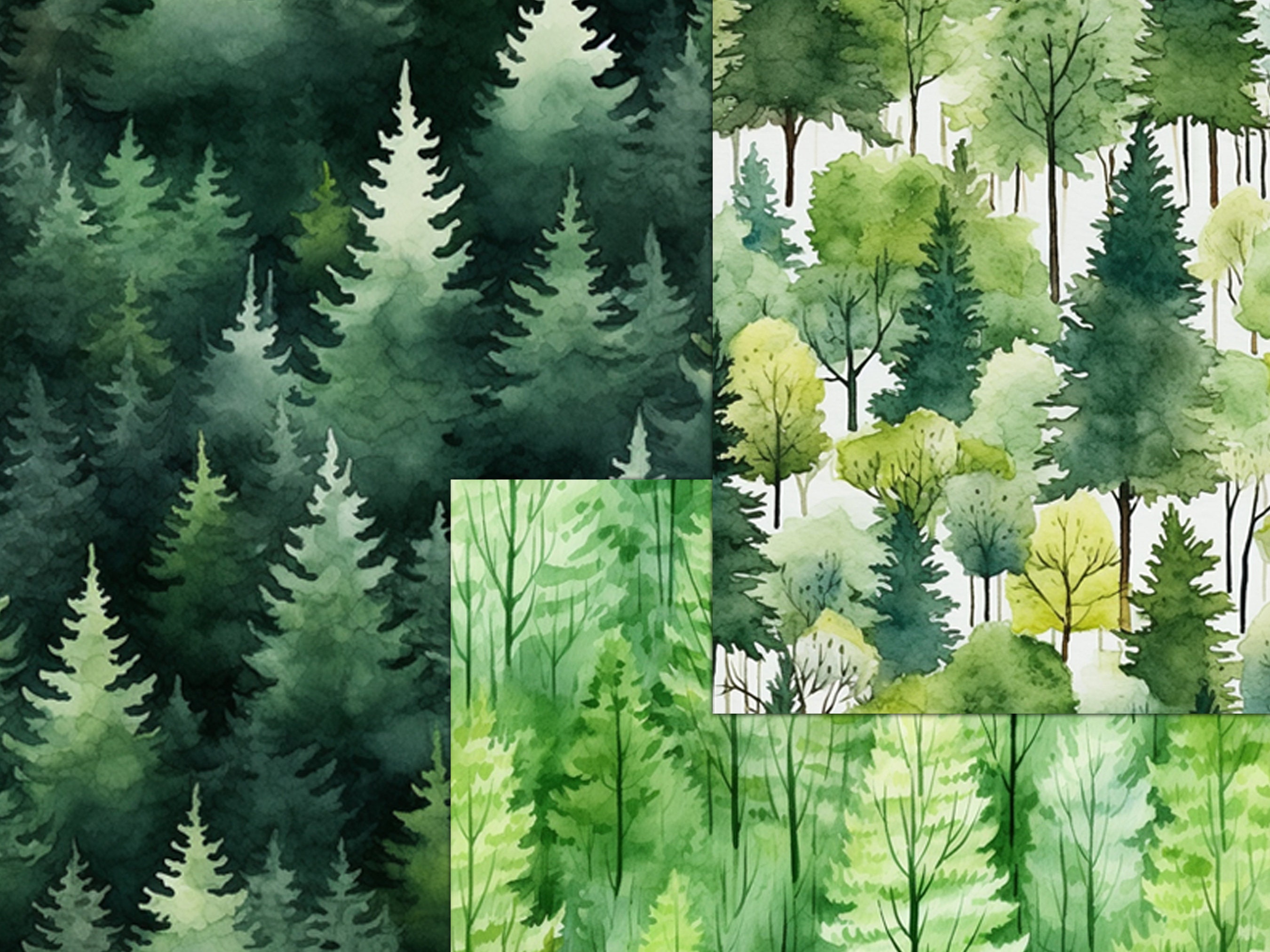 Watercolor Forest Trees Seamless Pattern: Scrapbook Paper (digital ...