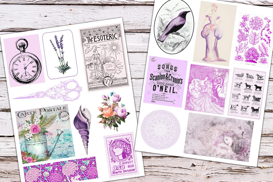 Printable Purple Ephemera Kit Vintage Fussy Cut Junk - Etsy