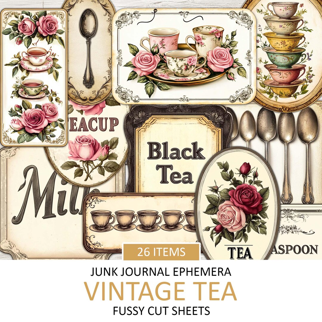 Vintage Tea Label Ephemera Kit: Printable Collage Scraps (digital ...