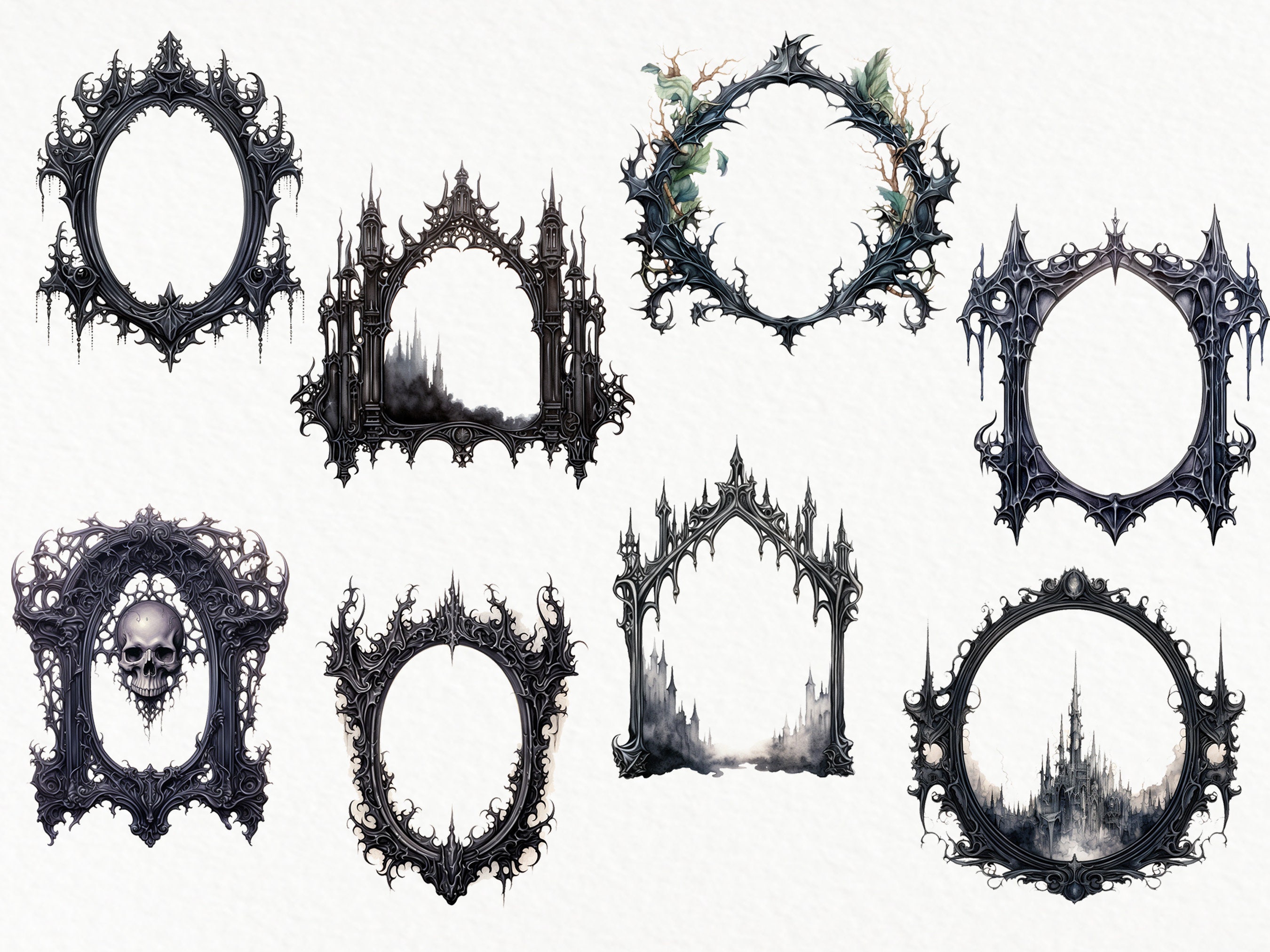 Gothic Frames Clipart: Vintage Black Ornate Borders (PNG, Instant ...