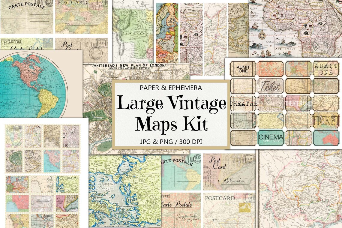 LARGE Collection Vintage Maps Kit Junk Journal Old Maps - Etsy