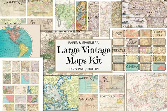 LARGE Collection Vintage Maps Kit Junk Journal Old Maps - Etsy