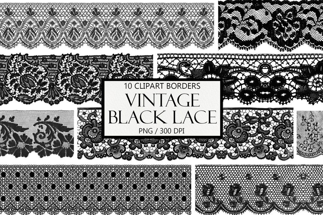 Vintage Black Lace Borders, Lace Edge Clipart, PNG Lace, Scrapbook ...