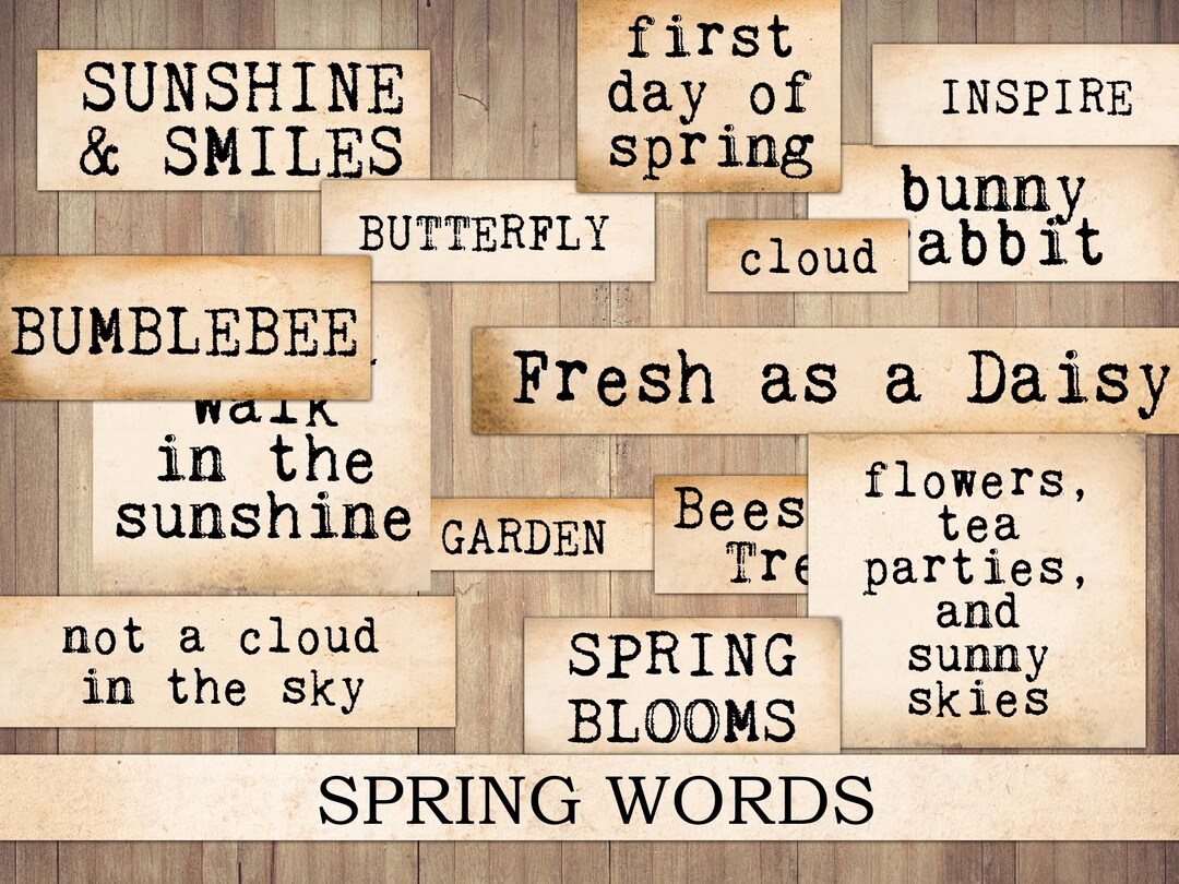 Spring Words and Phrases, Seasonal, Printable Junk Journal Ephemera ...
