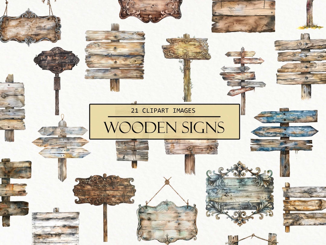 Watercolor Wooden Sign Clipart: Rustic Wood Plank Illustrations ...