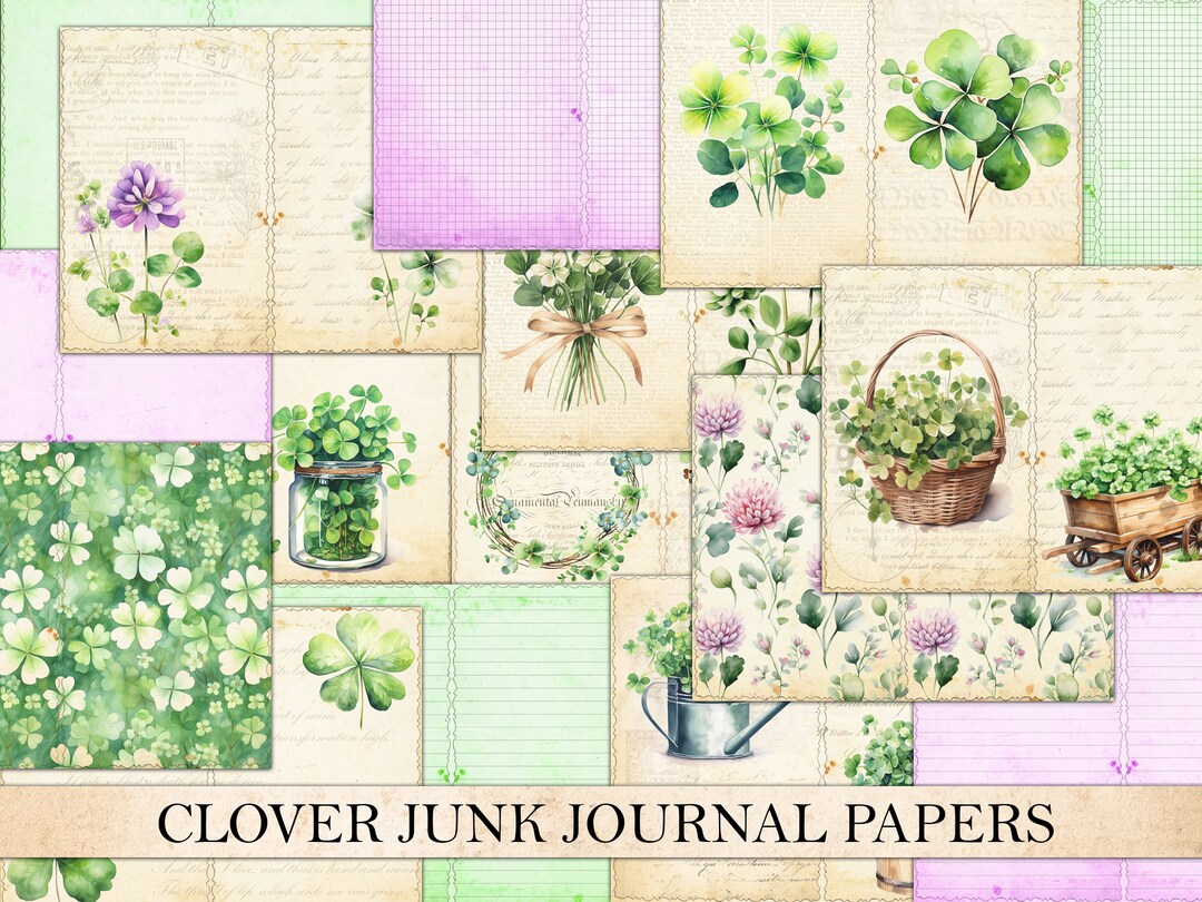 Printable Junk Journal Papers, Vintage Clover, Signature Sheets ...