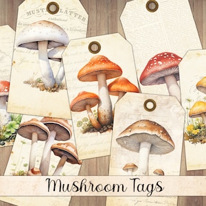 Watercolor Mushroom Gift Tags: Vintage Ephemera (digital Download) - Etsy