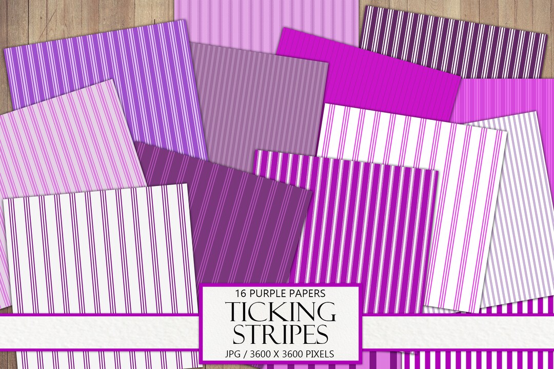 Purple Ticking Stripes, Printable Scrapbook Paper, Junk Journal Pages ...