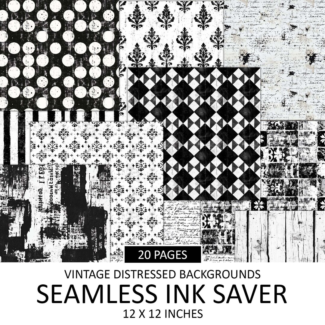 Vintage Ink Saver Collage Papers: Seamless Black & White Patterns (PDF ...