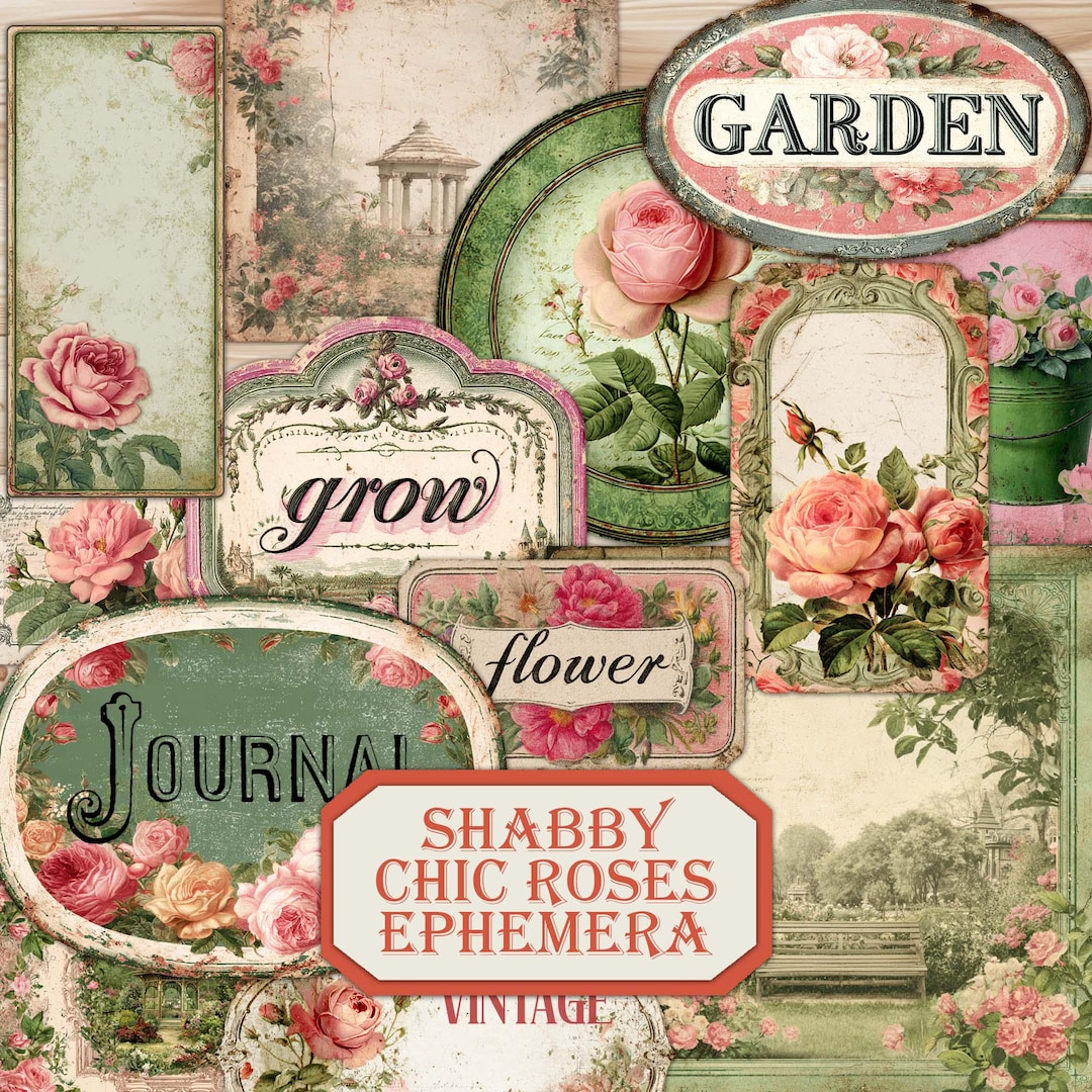 Vintage-style Shabby Chic Ephemera Kit: Antique Roses, Garden Printable ...