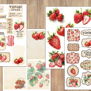 Printable Vintage Strawberry Ephemera Kit: Junk Journal Collage ...