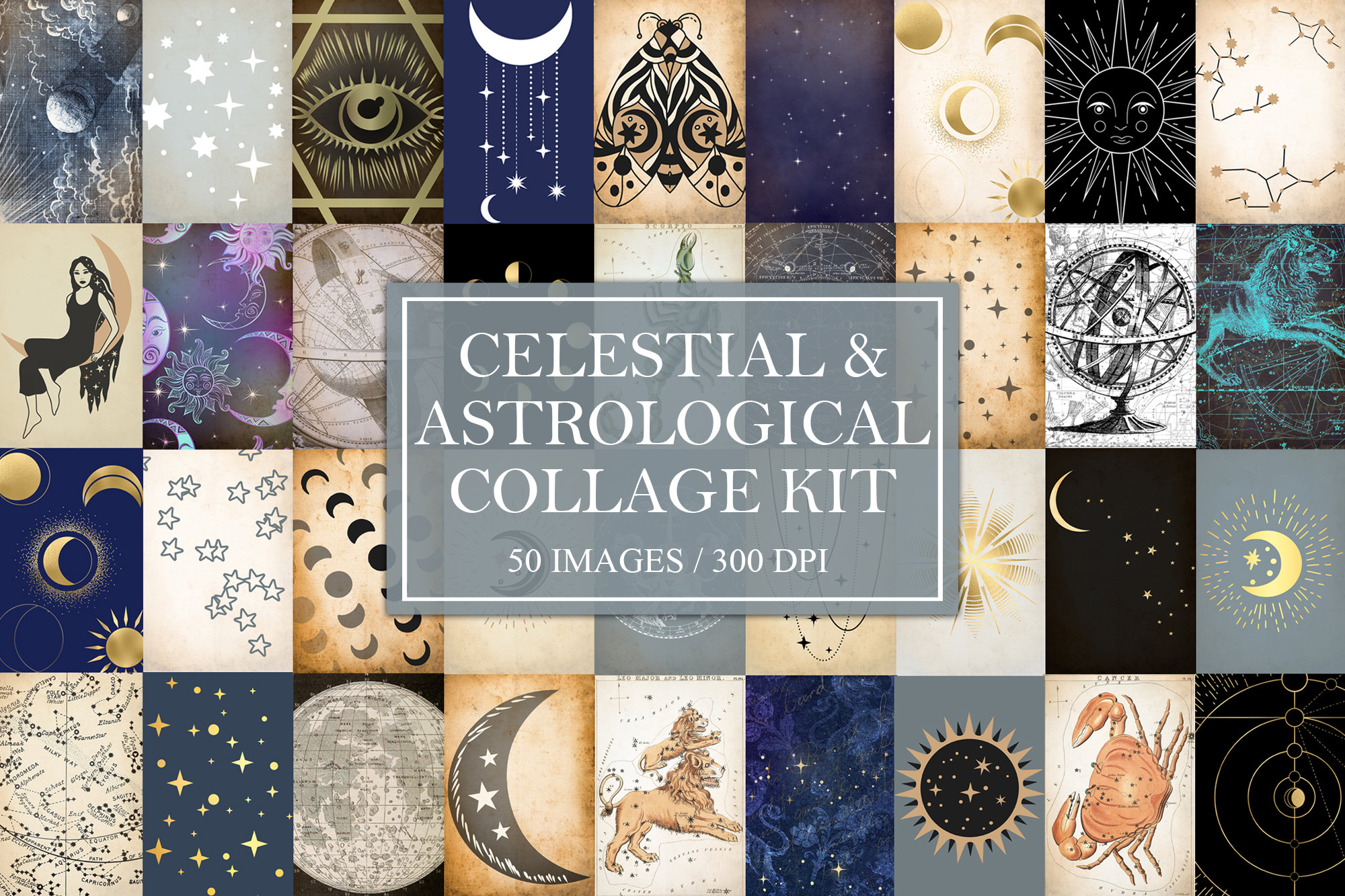 DIGITAL Celestial Collage Kit Instant Download Wall Art - Etsy Australia