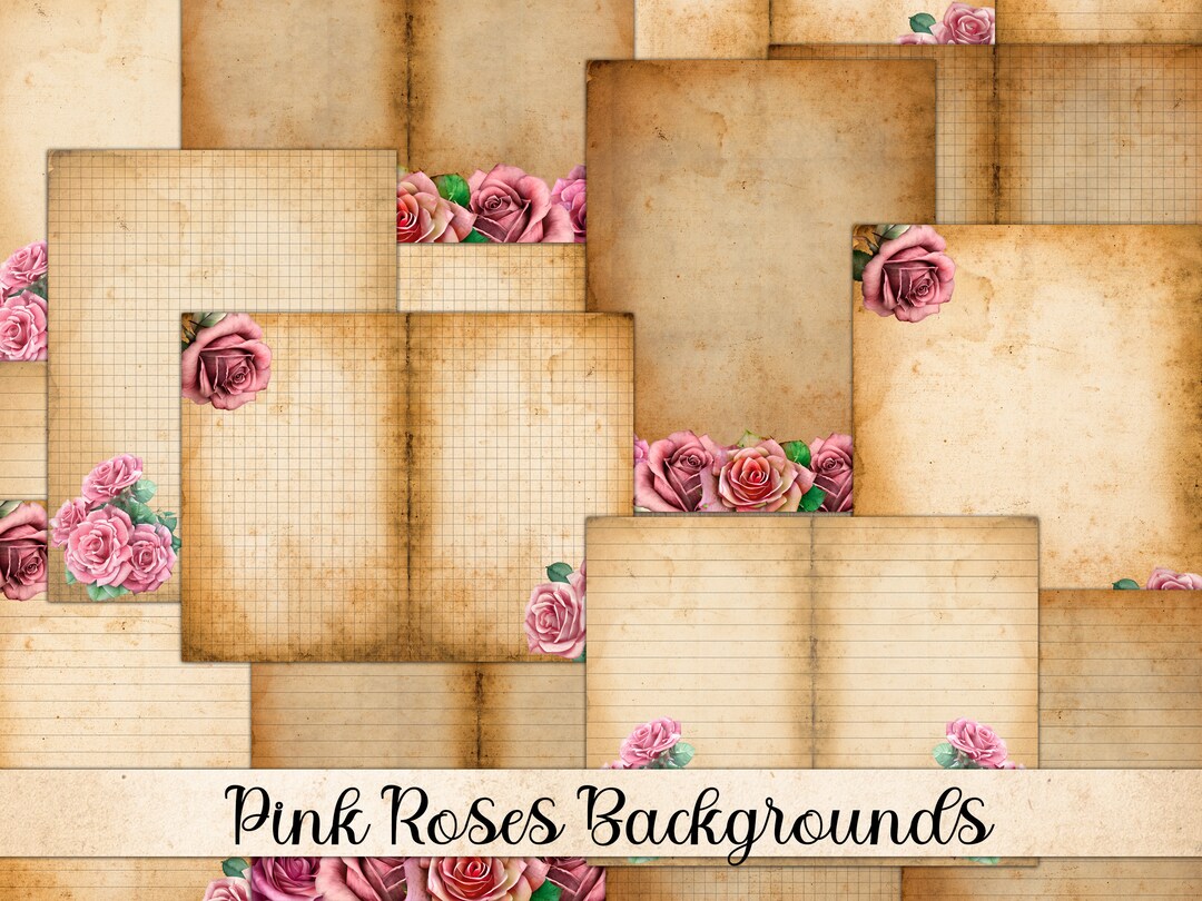 Pink Roses Blank Journal Paper, Vintage Lined Writing Paper, Graph ...
