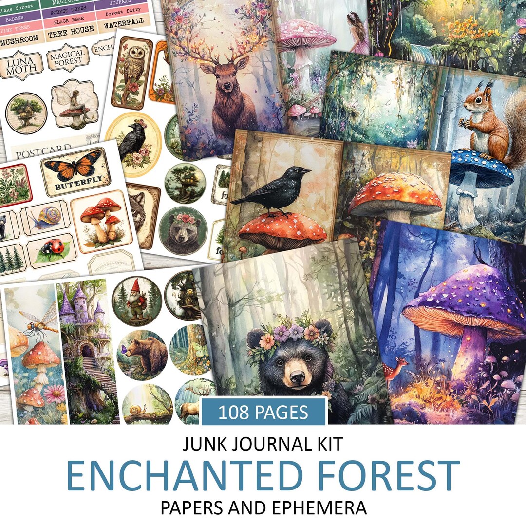 Vintage Enchanted Forest Bundle, Magical Woodland Collection, Junk Journal Kit, Signature Paper ...