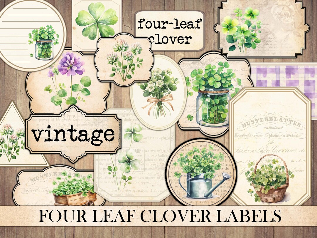 Vintage Four Leaf Clover Labels, Junk Journal Ephemera, Antique Cards ...